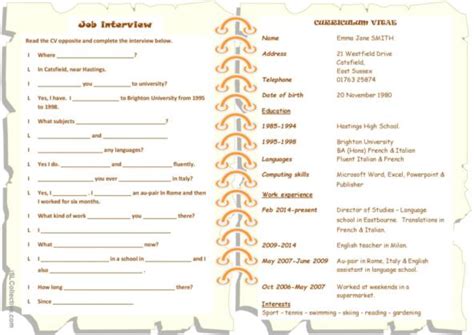 Cv English ESL Worksheets Pdf Doc