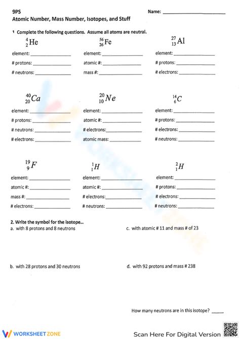 atomic number mass number isotopes and stuff worksheet