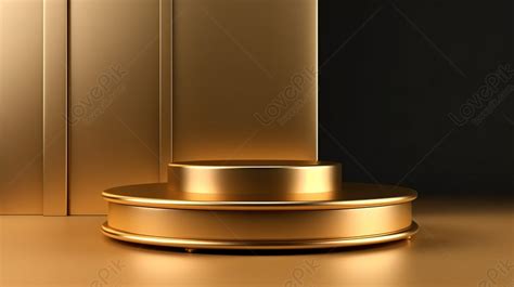 3d 일러스트 금속 프레임이 있는 고급스러운 금색 실린더 연단 호화로운 배경의 프리미엄 제품 스탠드 3d 일러스트 금속 프레임이 있는 고급스러운 금색 실린더 연단