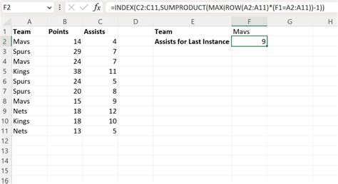 excel how to find last instance of matching value