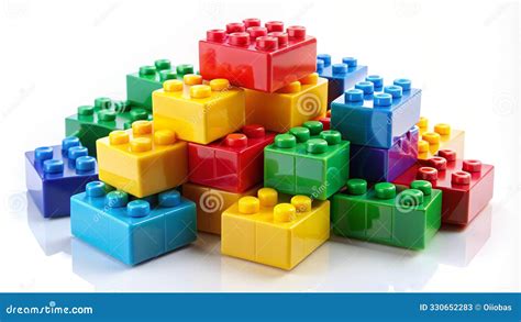 Colorful Plastic Building Blocks Toy White Background Construction