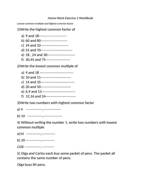 Lowest Common Multiple And Highest Common Factor1 2 Pdf Mathematics