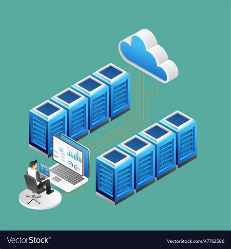 Isometric Server Room Cloud Computing And Data Vector Image