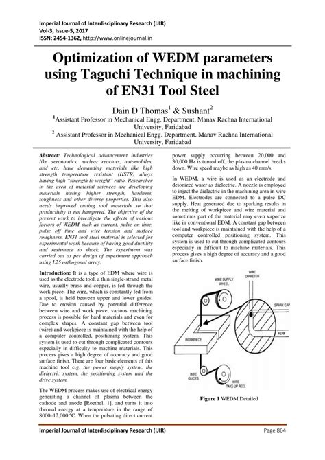 pdf optimization of wedm parameters using taguchi technique in
