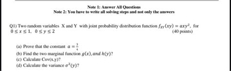 Solved Q Two Random Variables X And Y With Joint Chegg