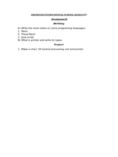 Winter Assignment For Class 6th Pdf