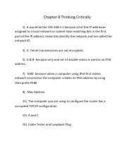 CIS Chapter Network Infrastructure And Troubleshooting Pdf Chapter Thinking Critically