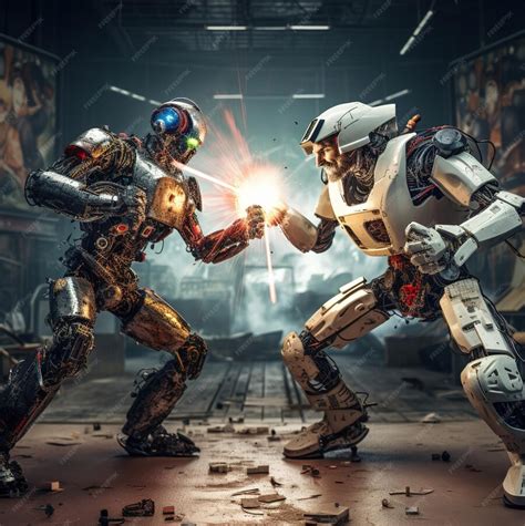 Premium Ai Image A 3d Illustration Of Two Robots Fighting With One Being Held In Front Of A