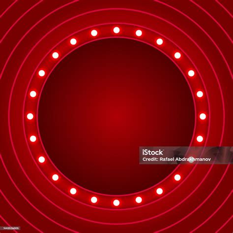 벡터 빈 복고풍 서커스 광고판 프레임과 전기 밝은 빛나는 램프 전구는 모양 모양을 원형으로 만듭니다 배경 주제에 대한 스톡 벡터