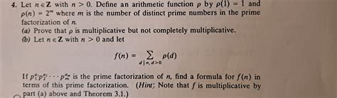 Solved 4 Let N∈z With N0 Define An Arithmetic Function ρ