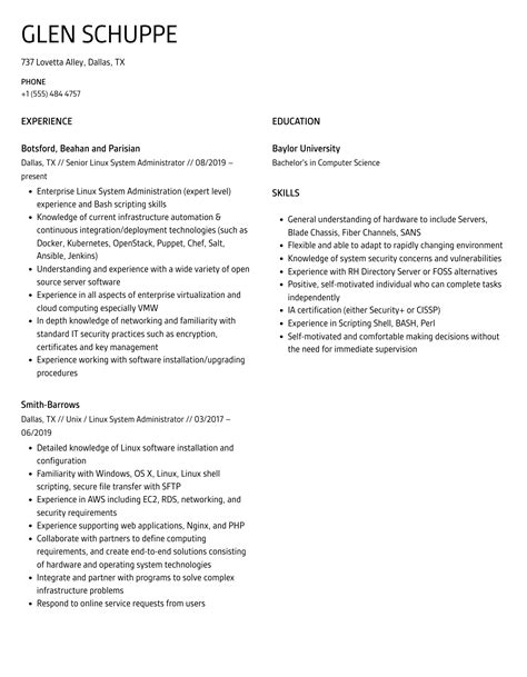 Linux System Administrator Resume Samples Velvet Jobs