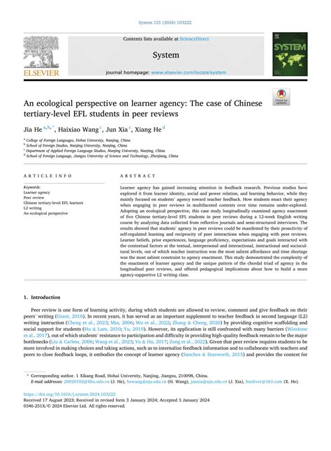 Pdf An Ecological Perspective On Learner Agency The Case Of Chinese Tertiary Level Efl
