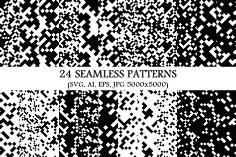 24 Seamless Monochrome Pixelated Square Patterns