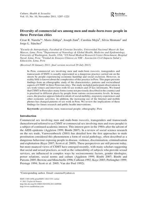 Diversity Of Commercial Sex Among Men And Male Born Trans People In