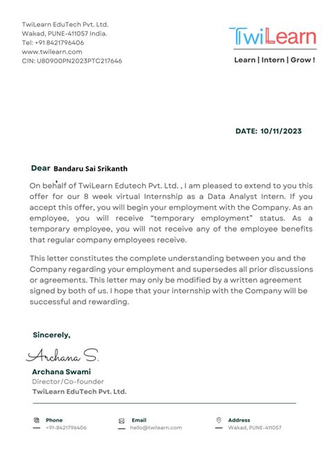 Sai Srikanth On Linkedin Internship Dataanalytics Datascience