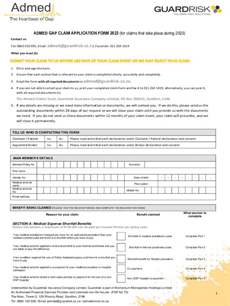 Fillable Online Admed Gap Claim Application Form 2023 For Claims