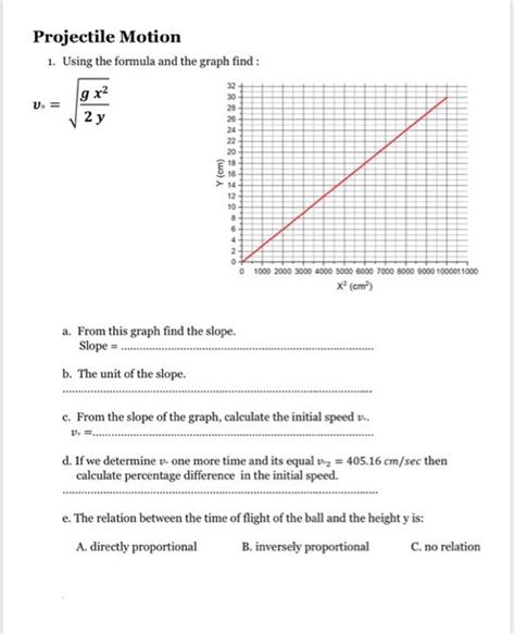 solved projectile motion 1 using the formula and the graph