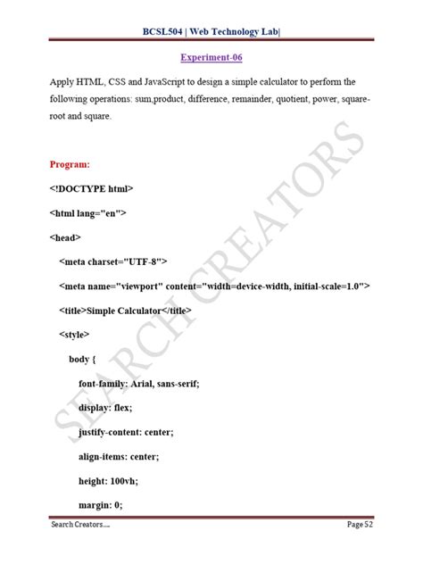 Experiment 06 Pdf Java Script Calculator