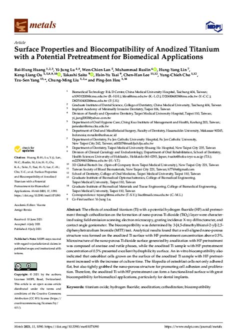 Pdf Surface Properties And Biocompatibility Of Anodized Titanium With A Potential Pretreatment