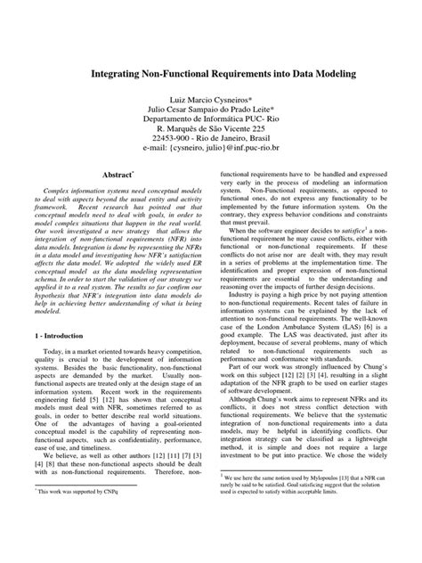 Integrating Non Functional Requirements Pdf Conceptual Model Data Model