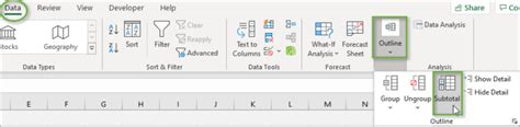 How To Use The Subtotal Feature And The Subtotal Function In Excel