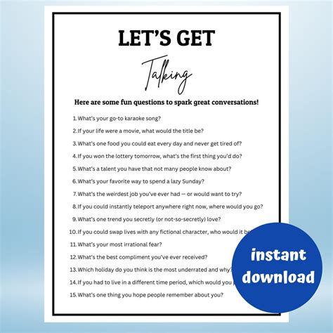 Icebreaker Questions Printable Conversation Starter Table Talk Topics Simple Party