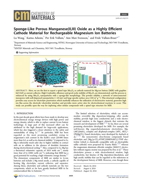 Pdf Sponge Like Porous Manganese Ii Iii Oxide As A Highly Efficient Cathode Material For