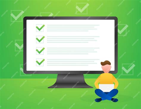 온라인 시험 체크리스트 및 연필 선택 답변 설문지 양식 테스트 벡터 일러스트 레이 션 프리미엄 벡터