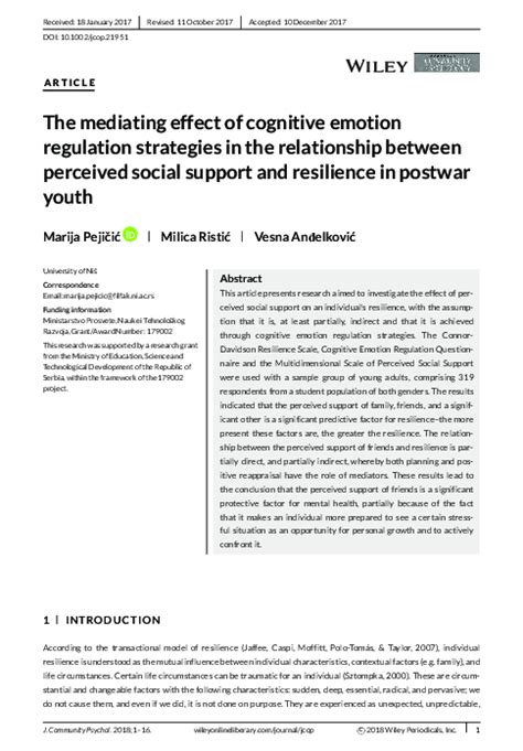 Pdf The Mediating Effect Of Cognitive Emotion Regulation On The