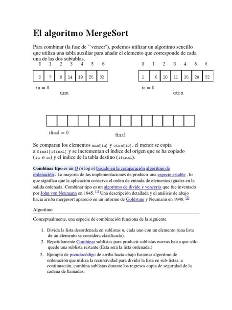 Merge Sort Pdf Algoritmos Algoritmos Y Estructuras De Datos