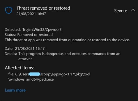 Go 117 Installed From Scoop Has Been Detected As Trojan By Windows