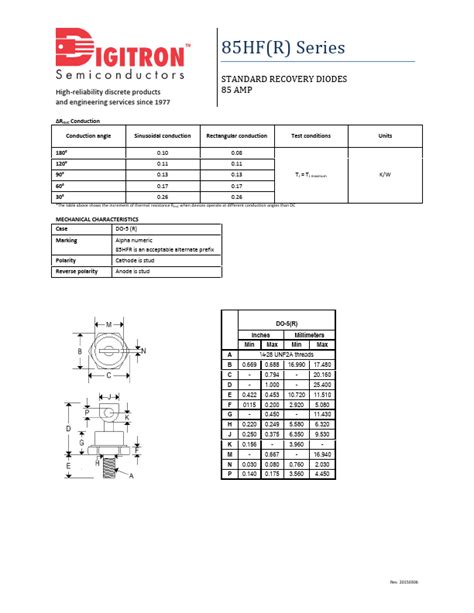 85hf160 Datasheet Pdf Standard Recovery Diodes Download Digitron