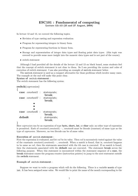 Lec1213 Notes Of Lecture Esc101 Fundamental Of Computing Lecture