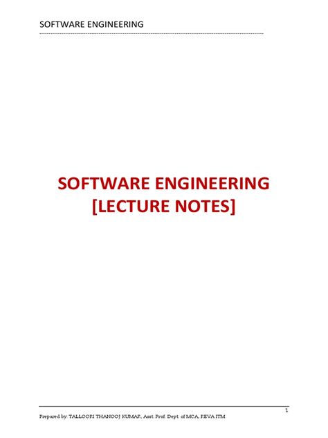 Software Engineering Lecture Notes Pdf Software Development