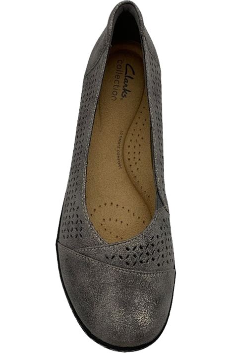 Clarks Collection Perforated Slip Ons Cora Iris Pewter Metallic Jender