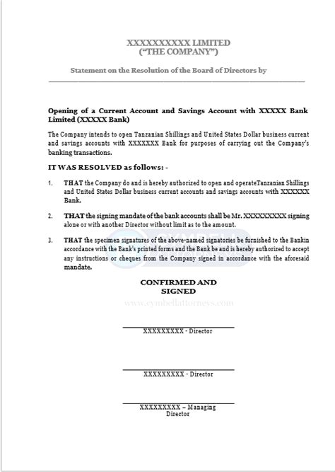 Circular Board Resolution For Account Opening Cymbell Attorneys