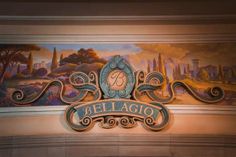 Luxury Bellagio Sign Against Italian Countryside Mural In Las Vegas