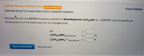 solved calculate the ph of a weak base solution quadratic