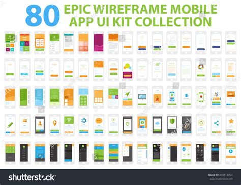 epic wireframe mobile app ui kit stock vector royalty free 403114954