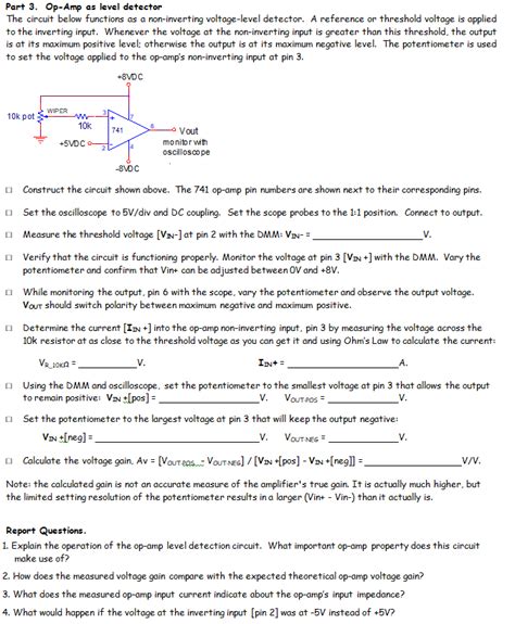 Solved Part 3 Op Amp As Level Detector The Circuit Below
