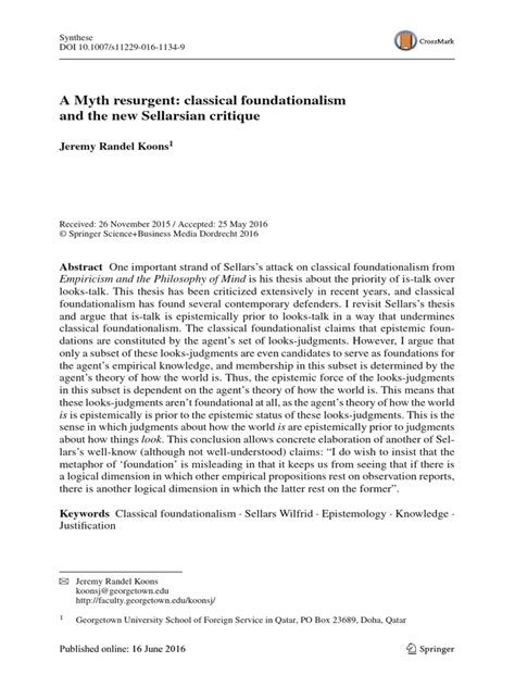 A Myth Resurgent Classical Foundationalism And The New Sellarsian