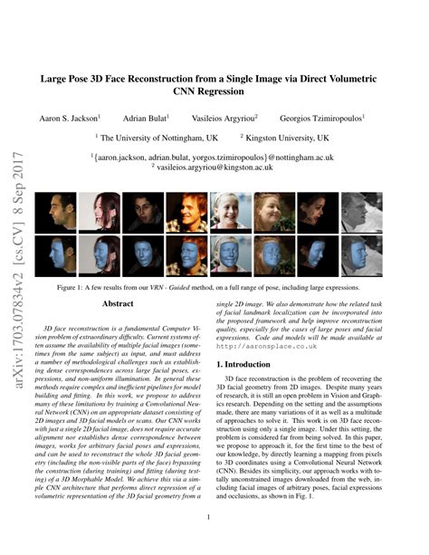 Pdf Large Pose 3d Face Reconstruction From A Single Image Via Direct Volumetric Cnn Regression