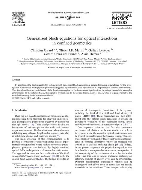 pdf generalized bloch equations for optical interactions in confined