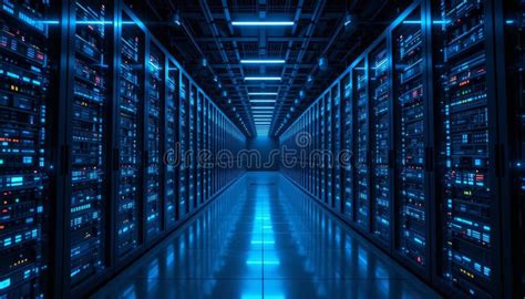 Modern Data Center Infrastructure Rows Of Servers In A High Tech Server Room Stock Illustration