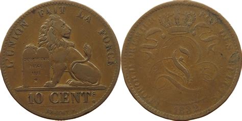 Belgium 10 Centimes 1832 Leopold I 1831 1865 Sss Ma Shops