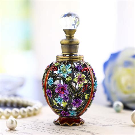 Yu Feng Vintage Flower Glass Perfume Bottle Empty