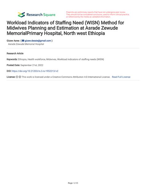 Pdf Workload Indicators Of Staffing Need Wisn Method For Midwives Planning And Estimation At