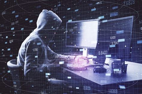 Premium Photo Hacker At Desktop Using Laptop With Abstract Digital