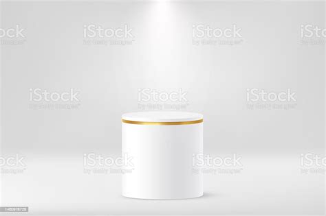황금 프레임이 있는 실린더 연단 쇼룸에 제품 전시를 위한 3d 흰색 플랫폼 0명에 대한 스톡 벡터 아트 및 기타 이미지 0명 3차원 형태 Fashion Show