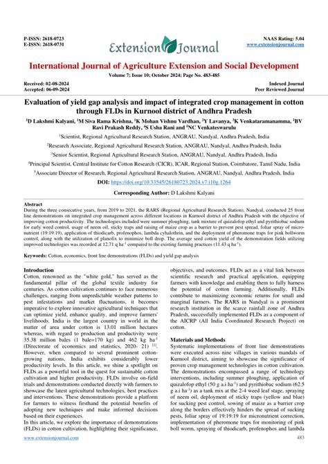 Pdf International Journal Of Agriculture Extension And Social Development Evaluation Of Yield